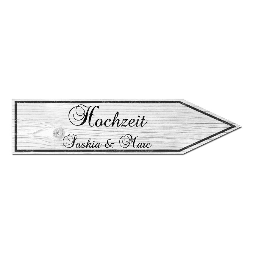 Wegweiser zur Hochzeit mit Namen - 41,5 x 10 cm - Hausnummern und ...