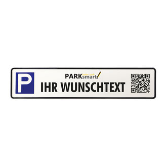 Parkplatzschild PARKsmart - mit Wunschtext und QR-Code - Schilder ...
